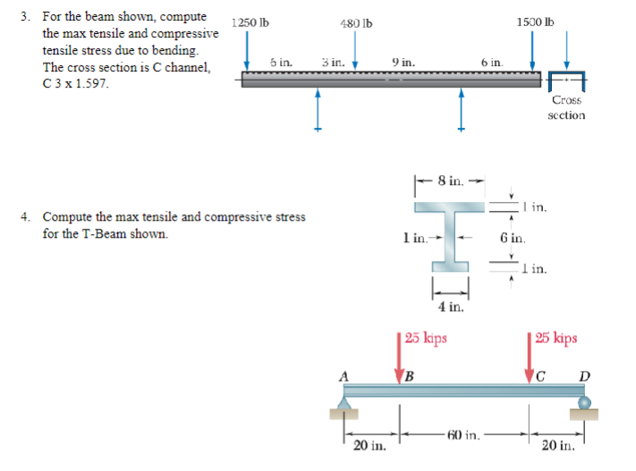 Solved 3. For the beam shown, compute the max tensile and | Chegg.com