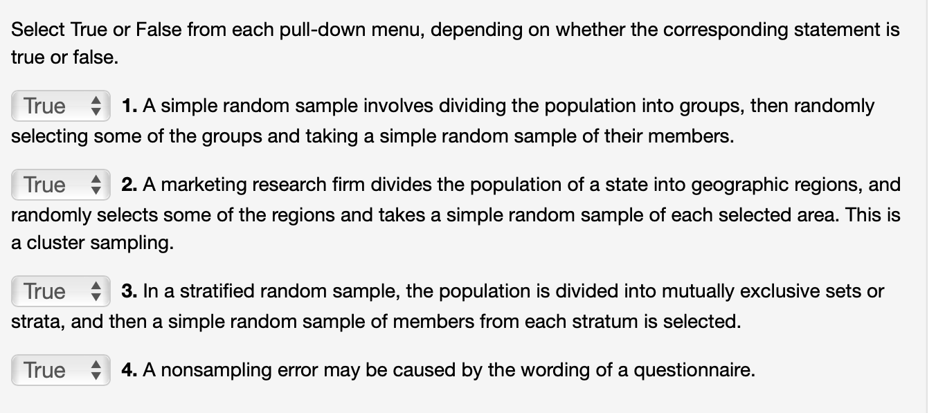 Solved Select True or False from each pull-down menu, | Chegg.com
