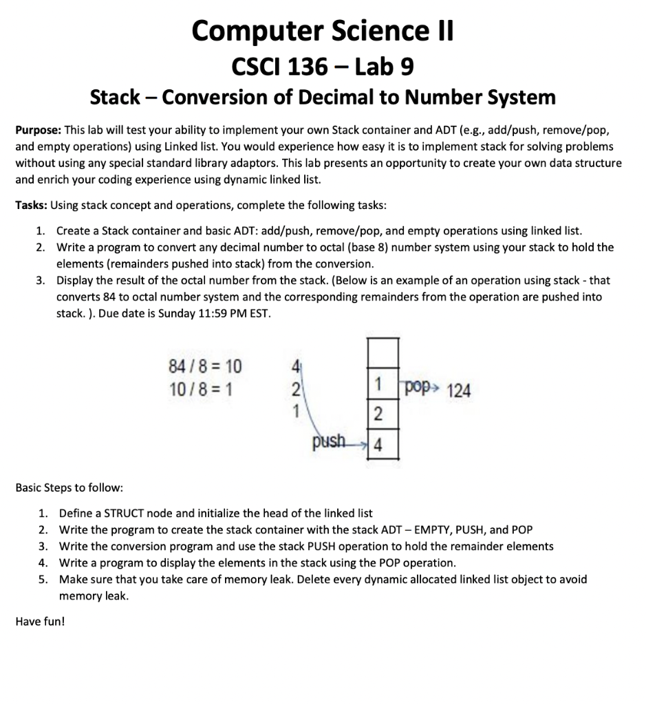 Solved Computer Science Ii Csci 136 Lab 9 Stack