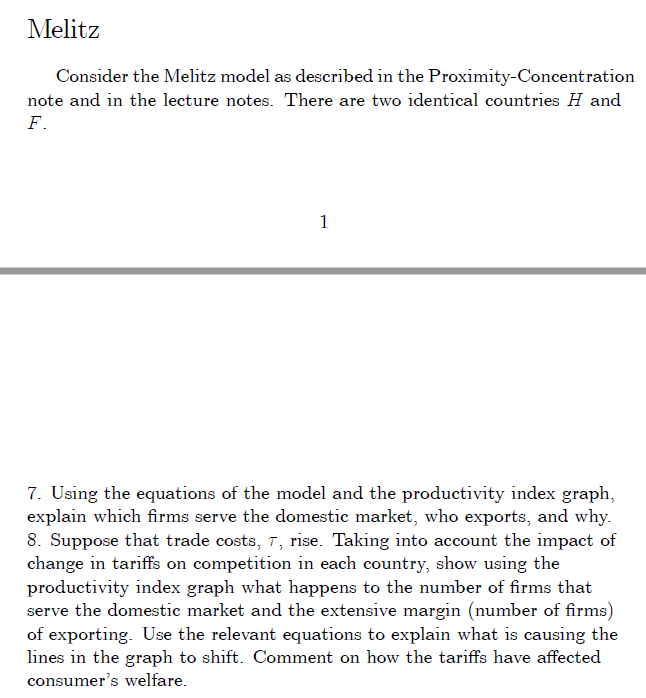 Melitz Consider the Melitz model as described in the | Chegg.com
