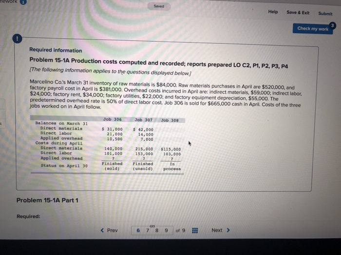 Solved ework0 Saved Help Save & Exit Submit Check my work | Chegg.com