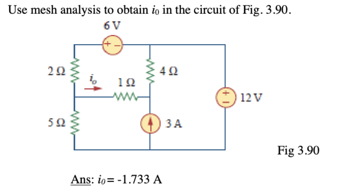 Solved Use mesh analysis to obtain i0 in the circuit of Fig. | Chegg.com
