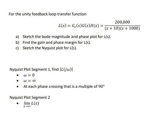 Solved For the unity feedback loop transfer function 200,000 | Chegg.com