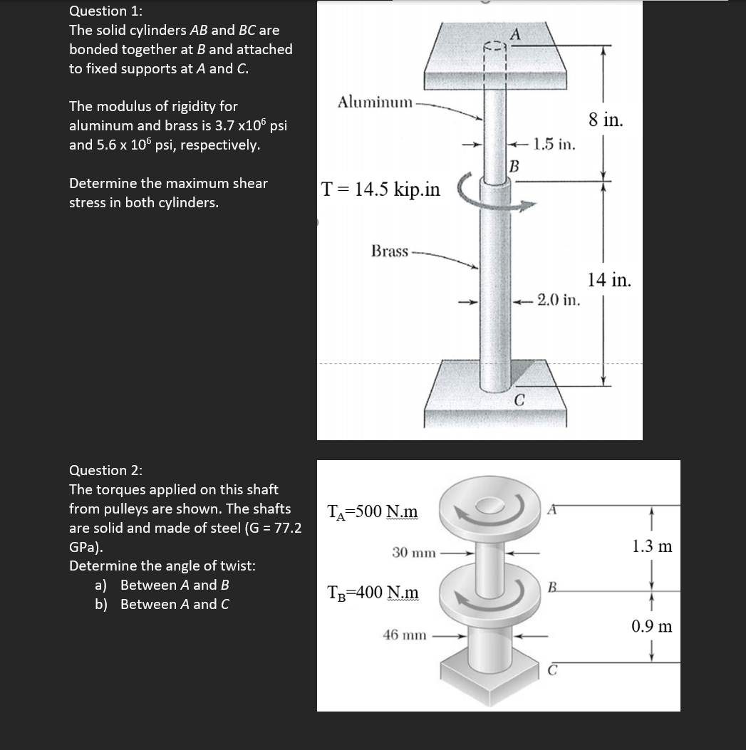 Solved Question 1: The solid cylinders AB and BC are bonded | Chegg.com