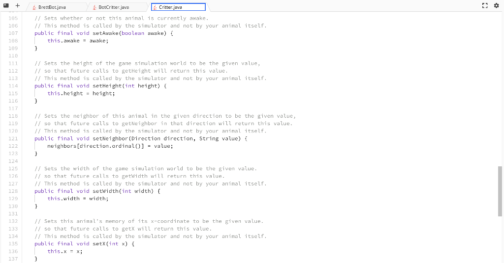 Solved BrettBot Critter Define a Critter class named | Chegg.com