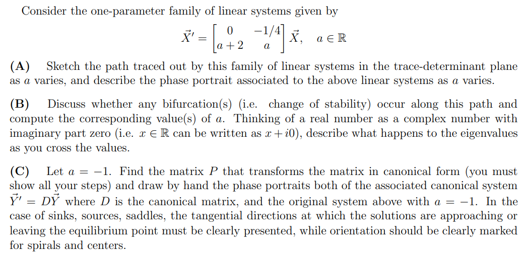 Solved Consider the one-parameter family of linear systems | Chegg.com