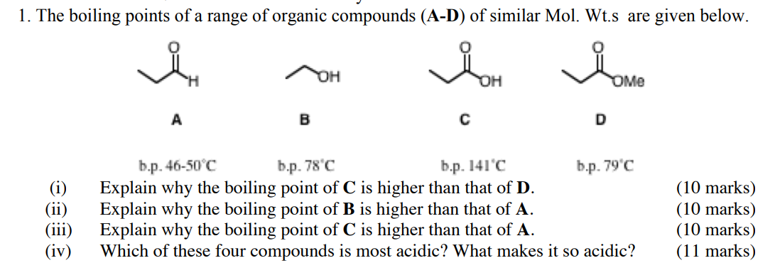 Solved 1. The boiling points of a range of organic compounds | Chegg.com