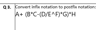 Solved Q3. Convert infix notation to postfix notation: A+ | Chegg.com