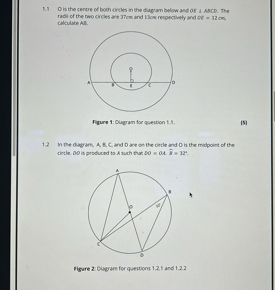 Solved 1.1 O ﻿is the centre of both circles in the diagram | Chegg.com