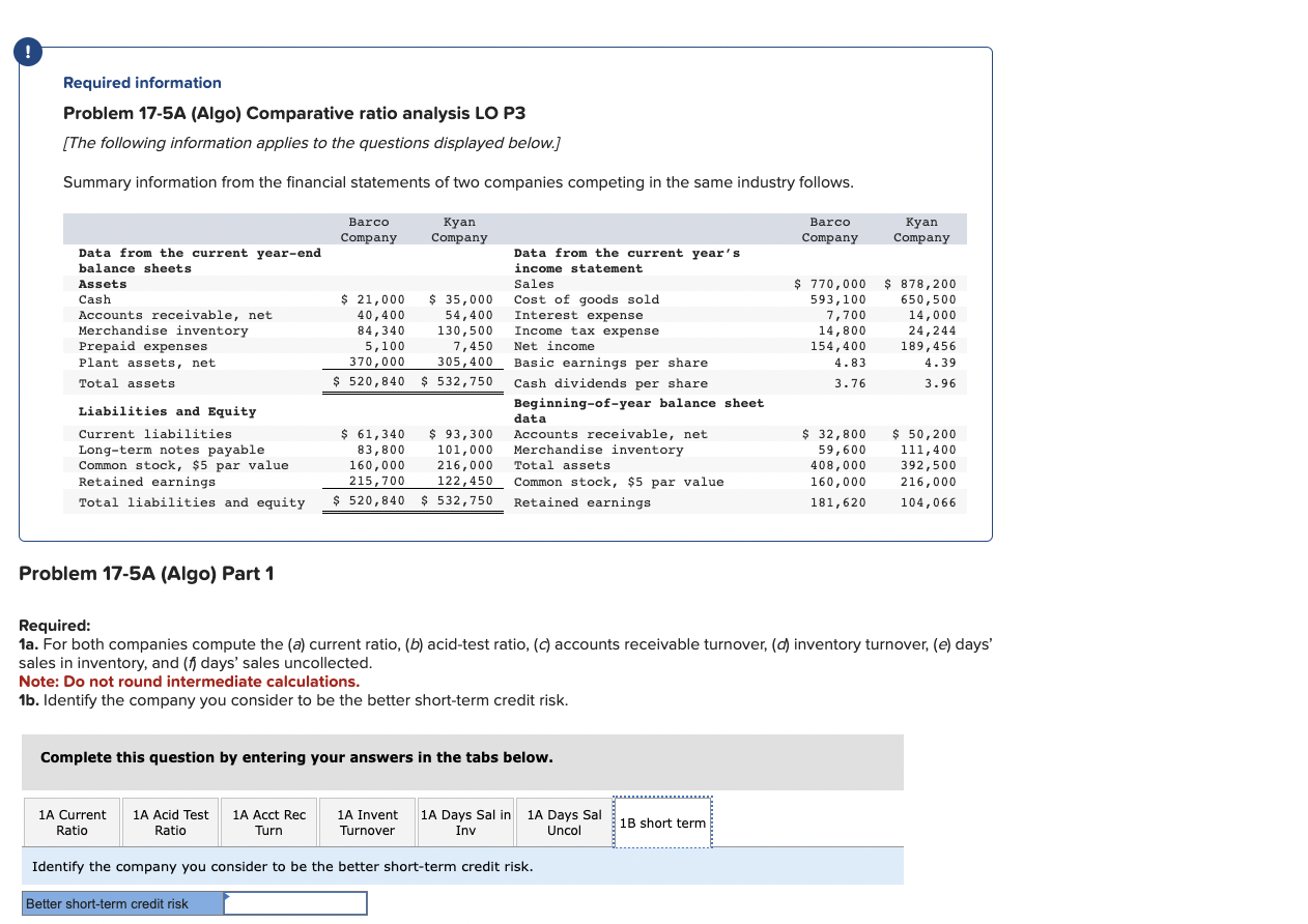 Solved Required information Problem 17-5A (Algo) Comparative | Chegg.com