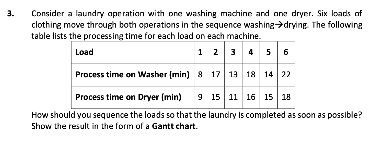 Solved 3 . Consider a laundry operation with one washing | Chegg.com