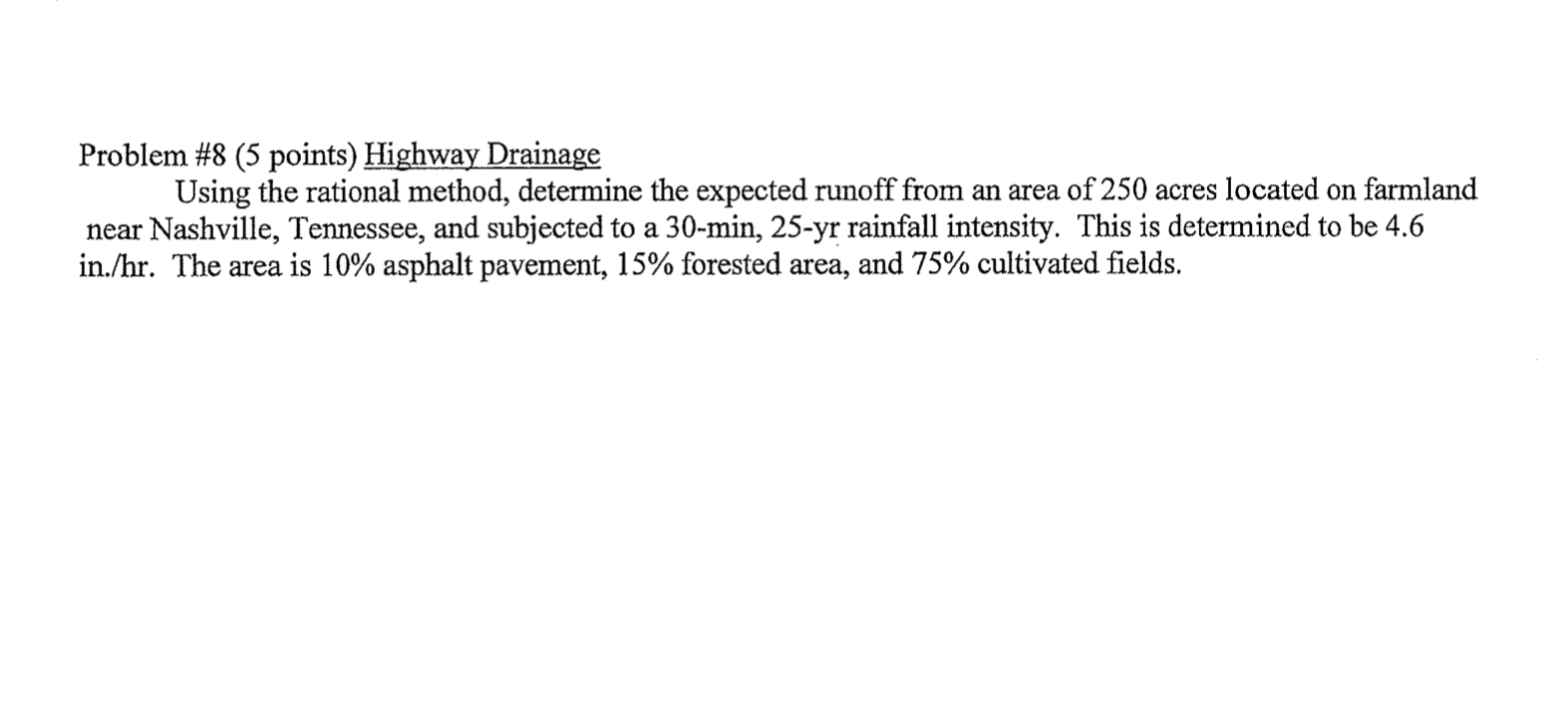 Solved Problem \#8 (5 points) Highway Drainage Using the | Chegg.com