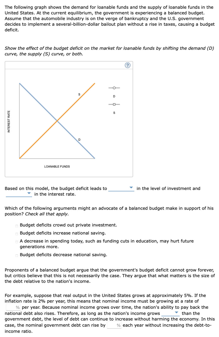 Solved The following graph shows the demand for loanable | Chegg.com