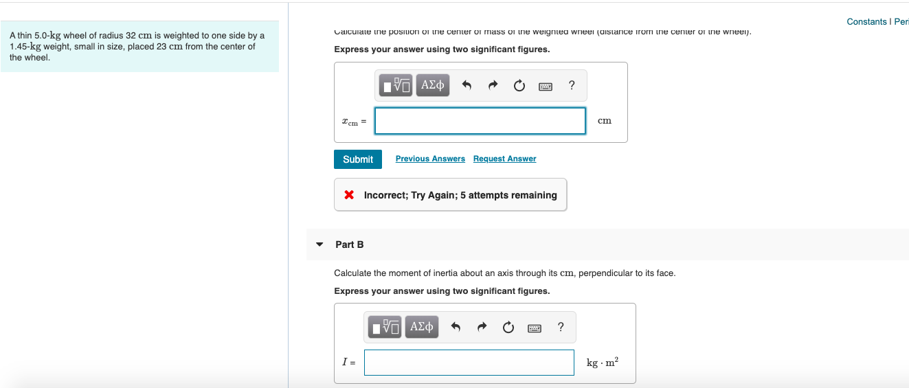 Solved A thin 5.0-kg wheel of radius 32 cm is weighted to | Chegg.com