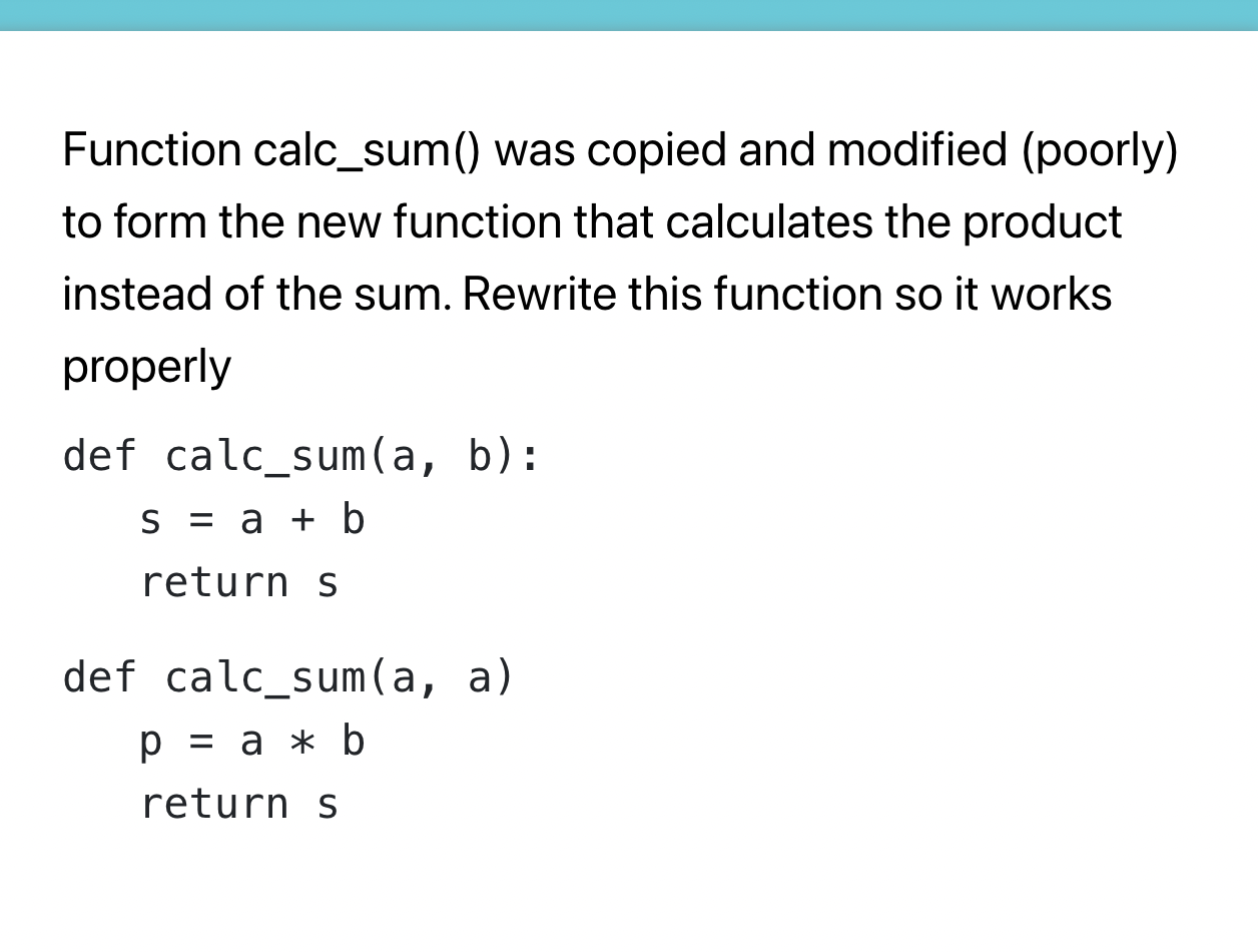Solved Function Calc Sum Was Copied And Modified Poorly