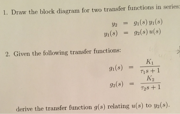 Solved 1. Draw the block diagram for two transfer functions | Chegg.com