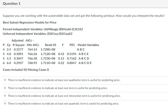 Solved Question 1 Suppose you are working with the | Chegg.com