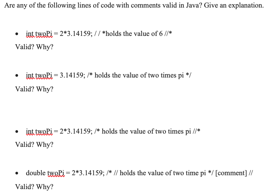 Solved Are any of the following lines of code with comments | Chegg.com