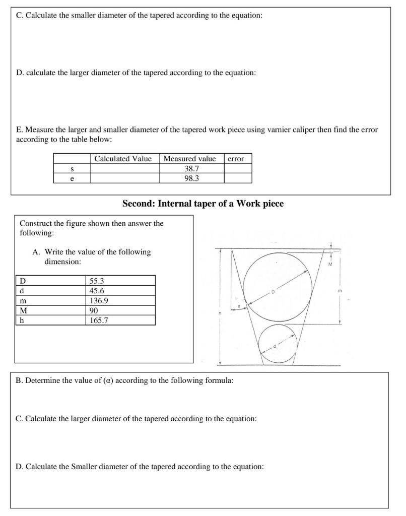 Solved First: External taper of a work piece: Construct the | Chegg.com