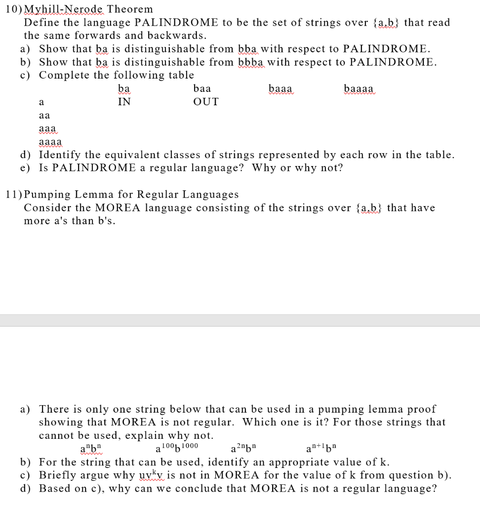 Solved 10) Myhill-Nerode Theorem Define the language | Chegg.com