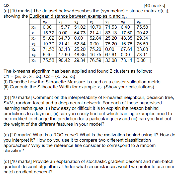 Solved Q3: - (a) [10 marks] The dataset below describes the | Chegg.com