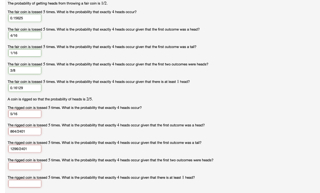 Solved The fair coin is tossed 5 times. What is the | Chegg.com