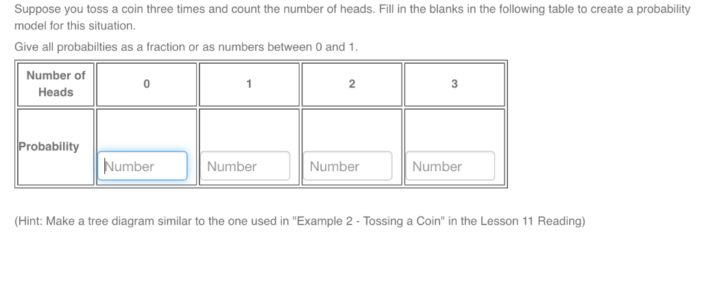 Solved Suppose you toss a coin three times and count the | Chegg.com