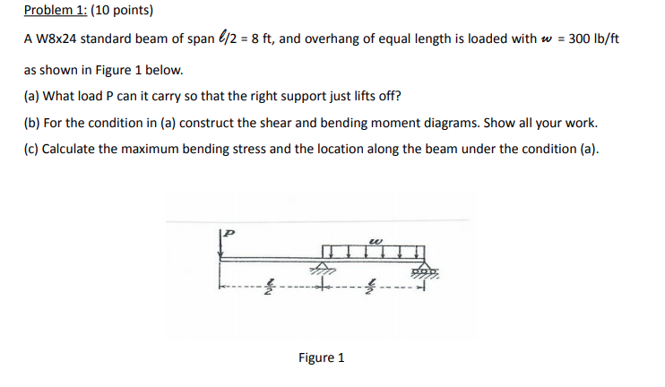 Solved Problem 1: (10 points) A W8x24 standard beam of span | Chegg.com