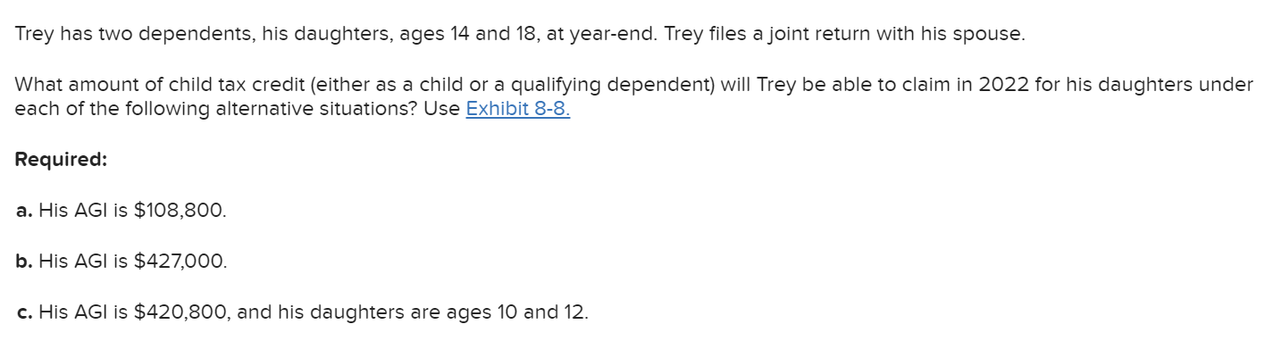 Solved Trey has two dependents, his daughters, ages 14 and | Chegg.com