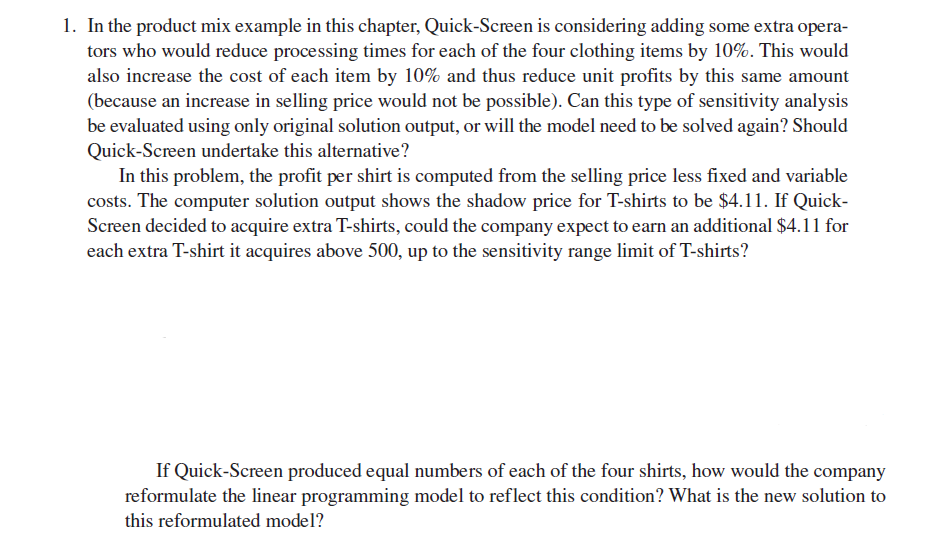 Solved 1. In the product mix example in this chapter, | Chegg.com