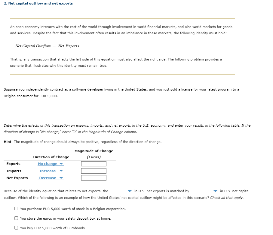 Solved 2. Net capital outflow and net exports An open | Chegg.com