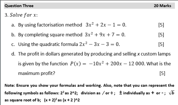 Solved 3. Solve for x : a. By using factorisation method | Chegg.com