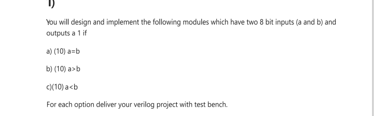Solved You will design and implement the following modules | Chegg.com