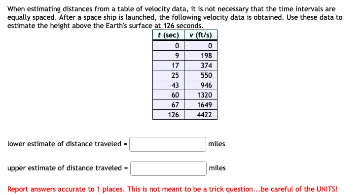Solved When estimating distances from a table of velocity | Chegg.com