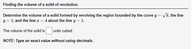 Solved Finding the volume of a solid of revolution. | Chegg.com