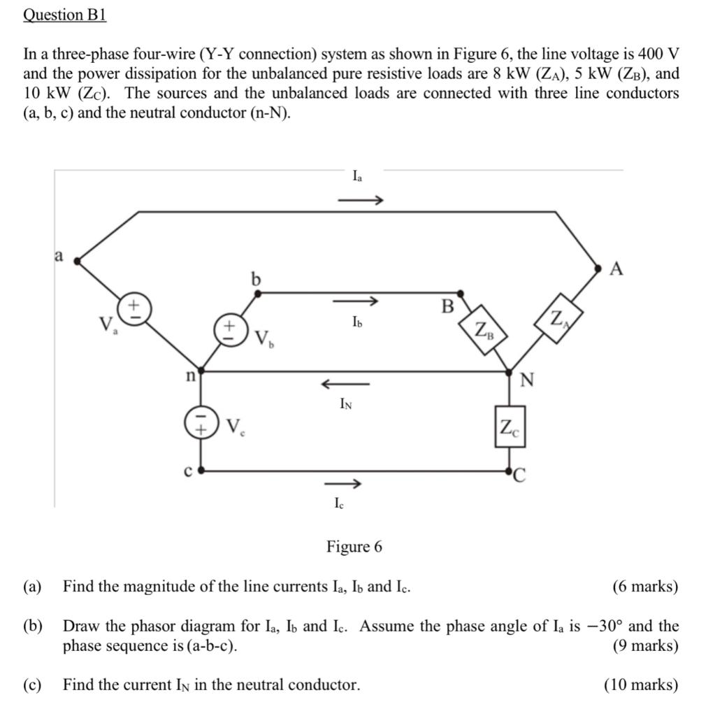 Solved Question B1 In a three-phase four-wire (Y-Y | Chegg.com