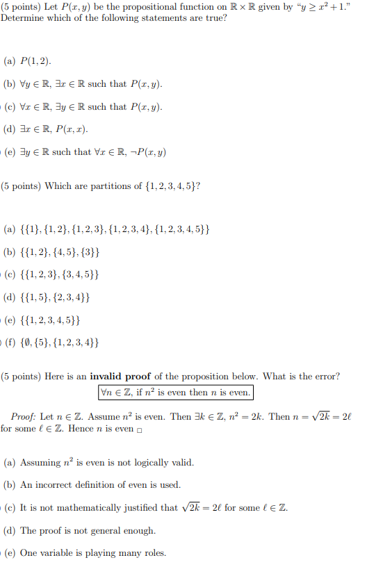 Solved (5 points) Let P(x,y) be the propositional function | Chegg.com