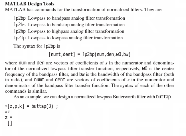 Using MATLAB design tools and example from the | Chegg.com