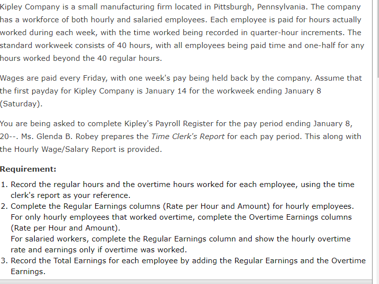 Solved Kipley Company is a small manufacturing firm located | Chegg.com