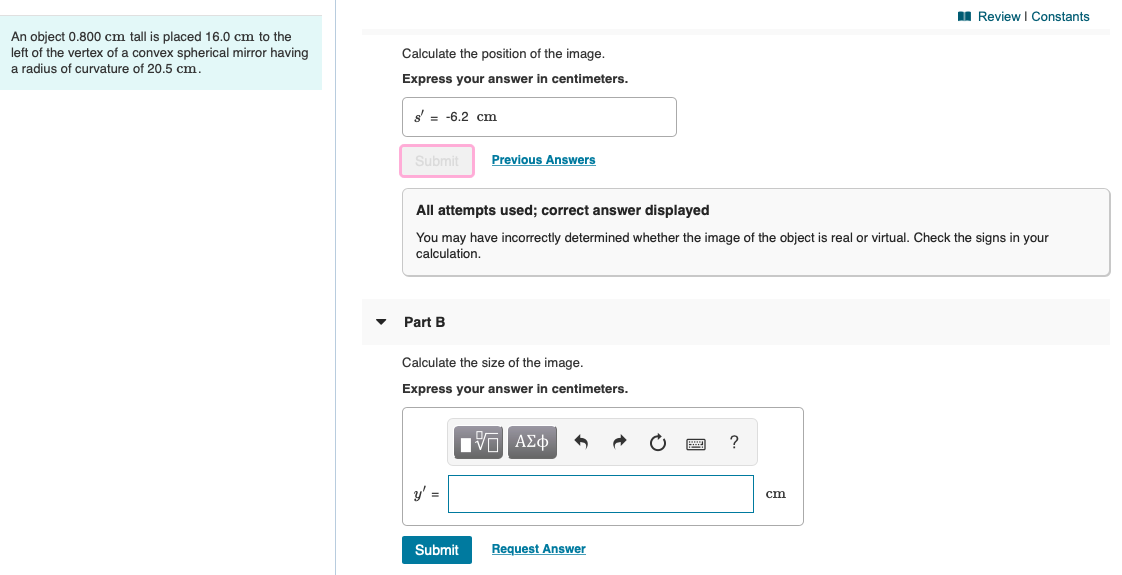 Solved Review Constants An object 0.800 cm tall is placed | Chegg.com