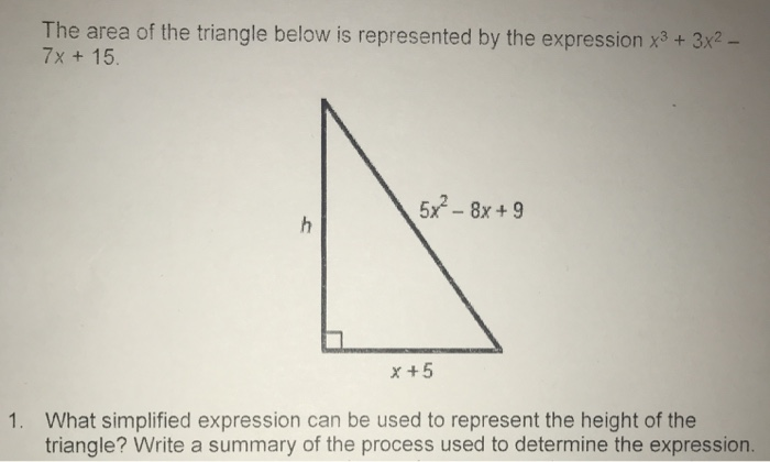 Solved The area of the triangle below is represented by the | Chegg.com
