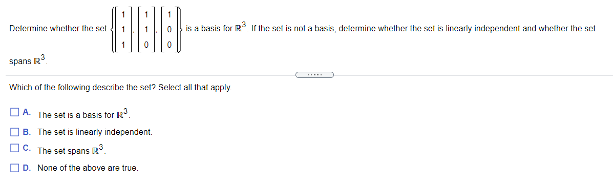 Solved 1 1 Determine whether the set -CHE 1 is a basis for | Chegg.com