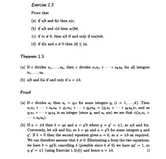 Solved Exercise 1.3 Prove that (a) if alb and blc then alc; | Chegg.com