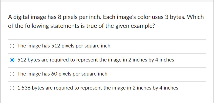 Solved A digital image has 8 pixels per inch. Each image's | Chegg.com