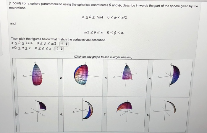 Solved (1 point) For a sphere parameterized using the | Chegg.com