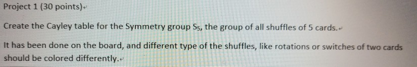 Solved Project 1 (30 points) Create the Cayley table for the | Chegg.com