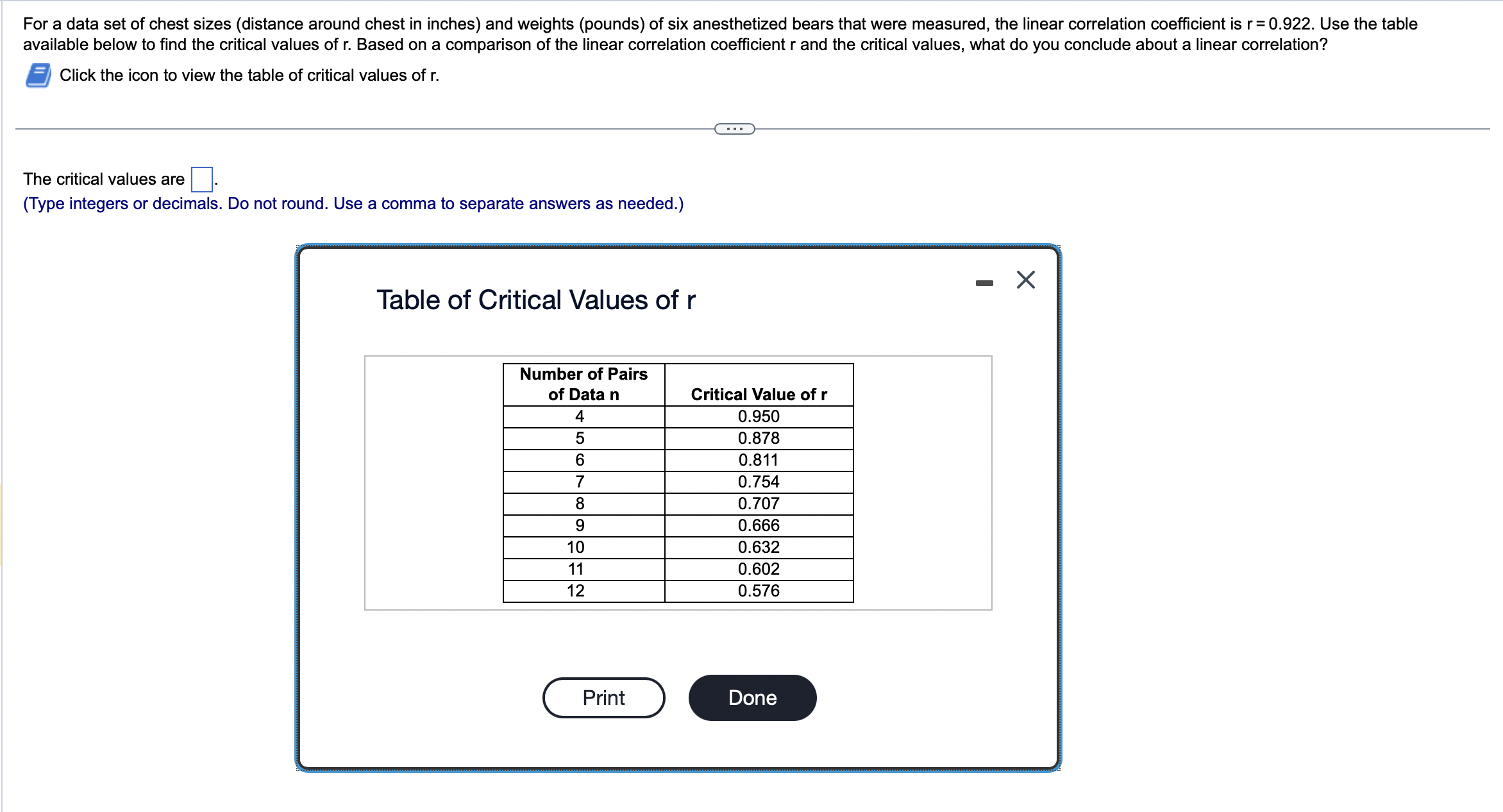 Solved Click the icon to view the table of critical values | Chegg.com