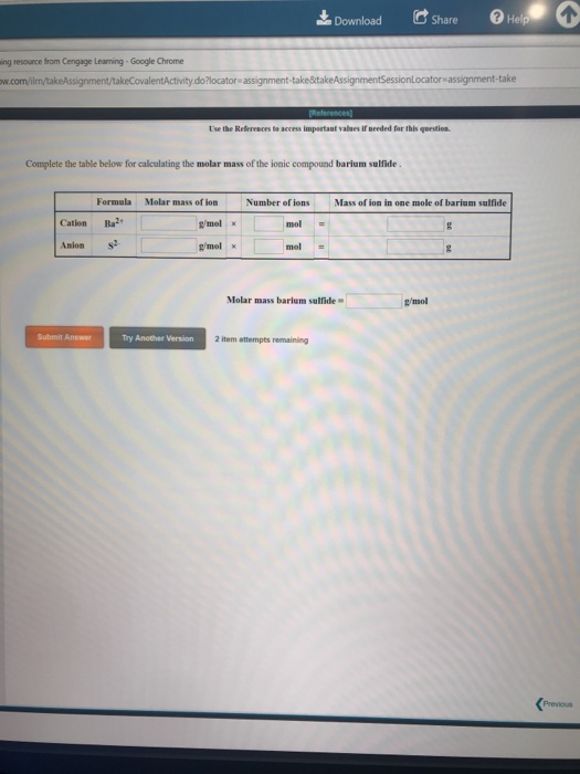 Solved Complete the table below for calculating the molar | Chegg.com
