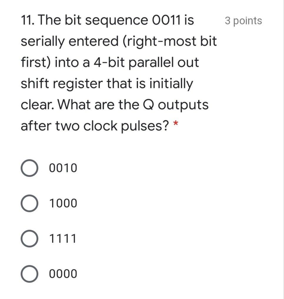 Solved 3 points 11. The bit sequence 0011 is serially | Chegg.com