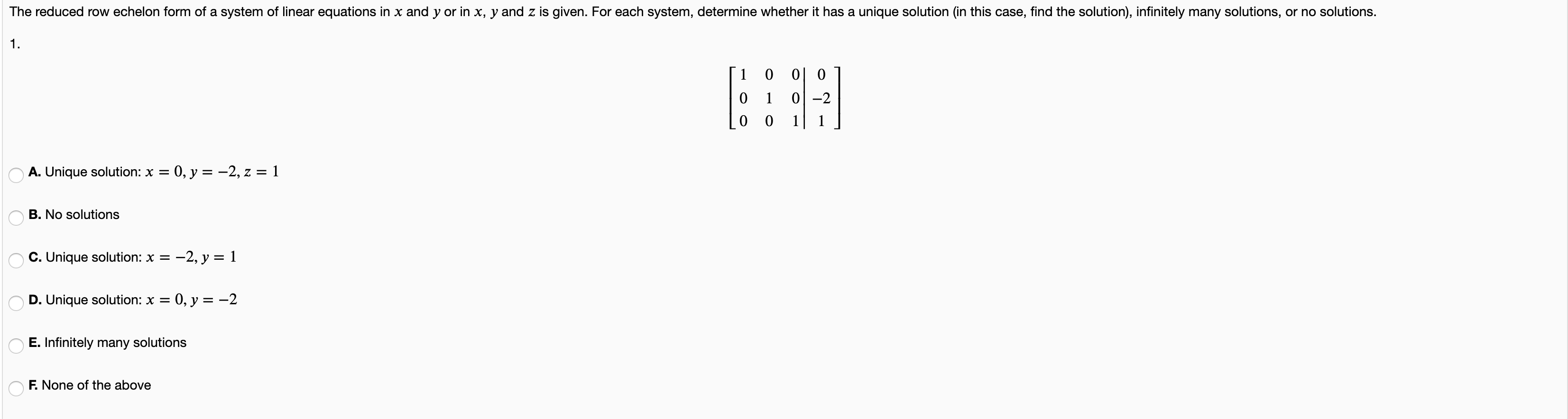Solved The reduced row echelon form of a system of linear | Chegg.com